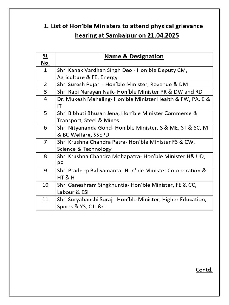 List of Ministers Officers and Officials to attend grievance hearing at ...