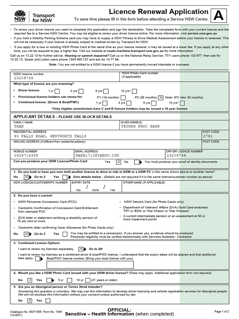 Licence Renewal Application | PDF | Driver's License | Identity Document