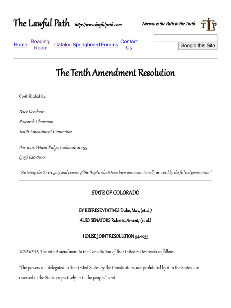 Colorado's 10th Amendment Resolution | PDF | Tenth Amendment To The ...