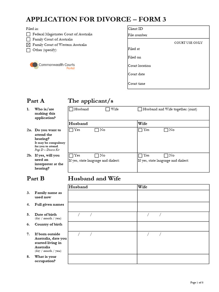Application for Divorce - Form 3 | PDF | Divorce | Family