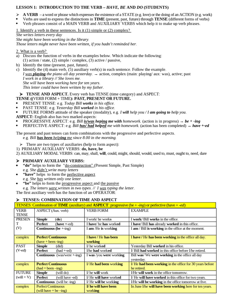 1 Introduction to the Verb - Students 2022-23 | PDF | Verb ...