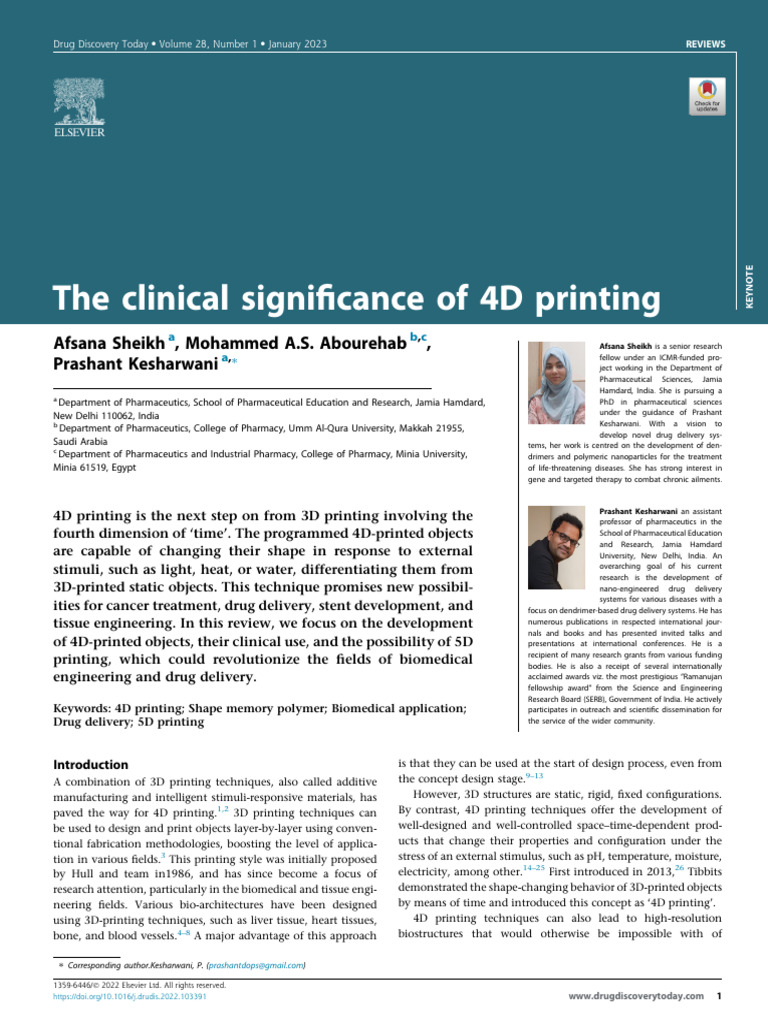 The Clinical Significance of 4D Printing | PDF | Tissue Engineering ...