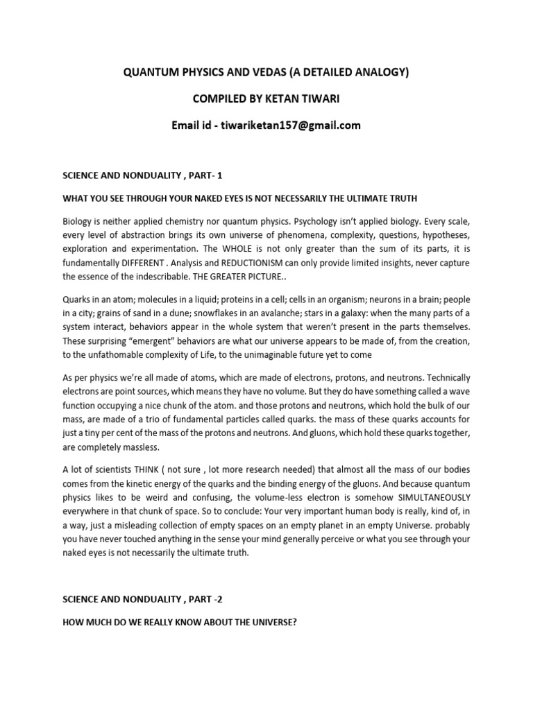 Quantum Physics and Vedas | PDF | Physics | Wave Function