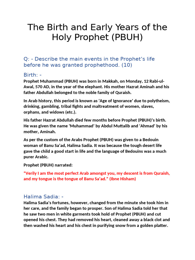 The Birth and Early Years of The Holy Prophet+Call To The Prophethood ...