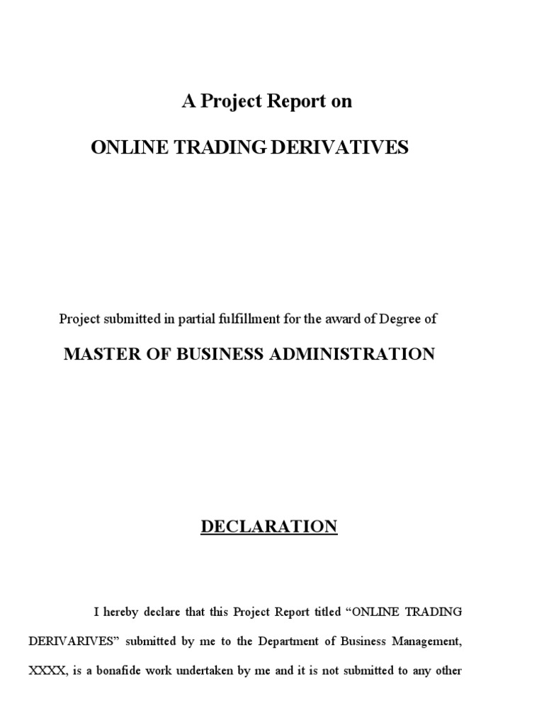 Online Trading in Derivatives Report | PDF | Futures Contract | Option ...