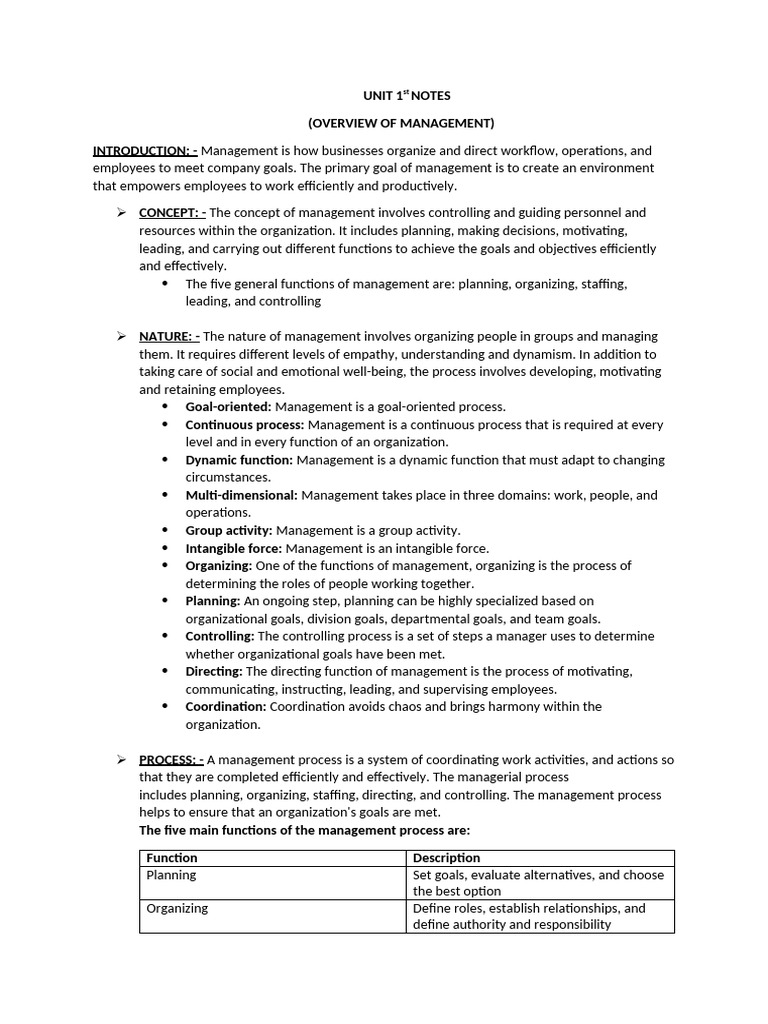 Foundation of Management Notes | PDF | Decision Making | Strategic ...