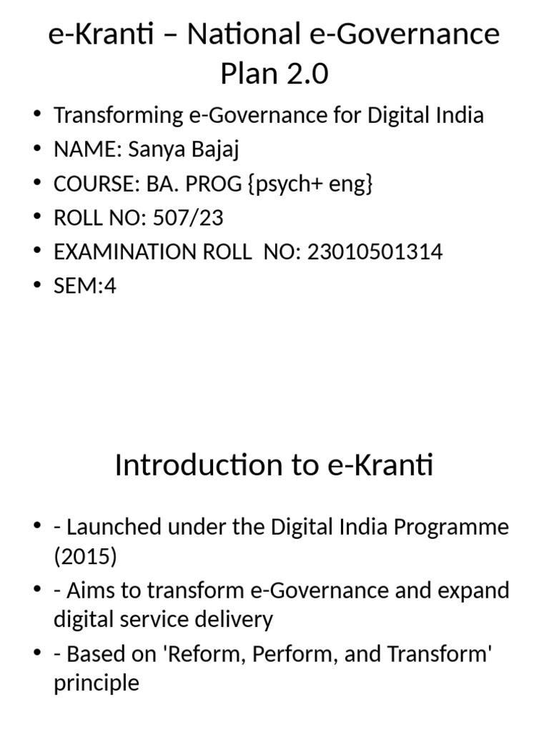 E Kranti Presentation | PDF