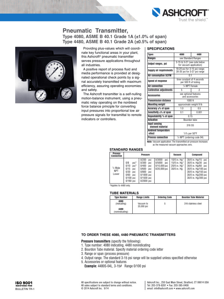 Datasheet Transmitter 4080 4480 | PDF | Pressure Measurement | Physical Quantities