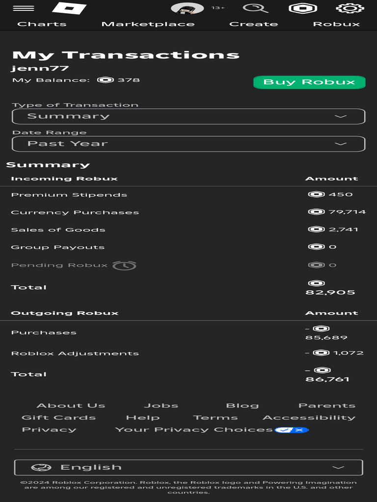 Roblox Transaction Summary Overview | PDF