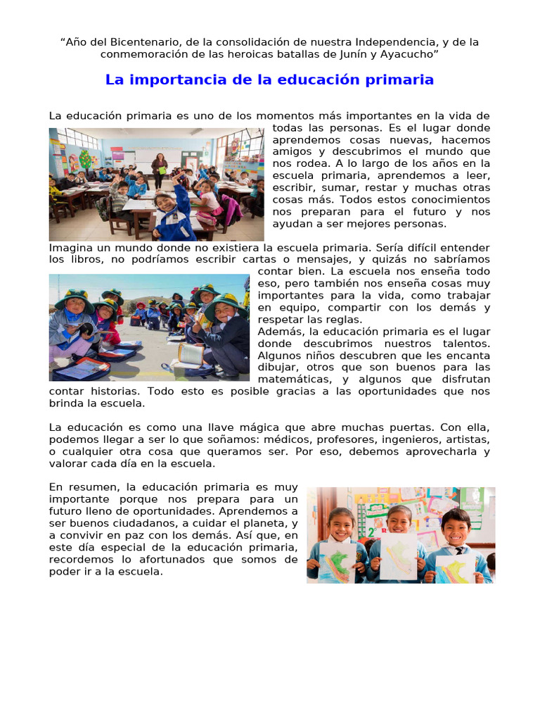 Importancia de la Educación Primaria | PDF | Educación primaria | Escuelas