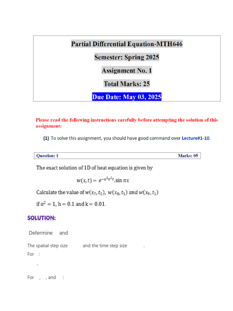 mth 646 assignment 1 solution spring 2025 | PDF