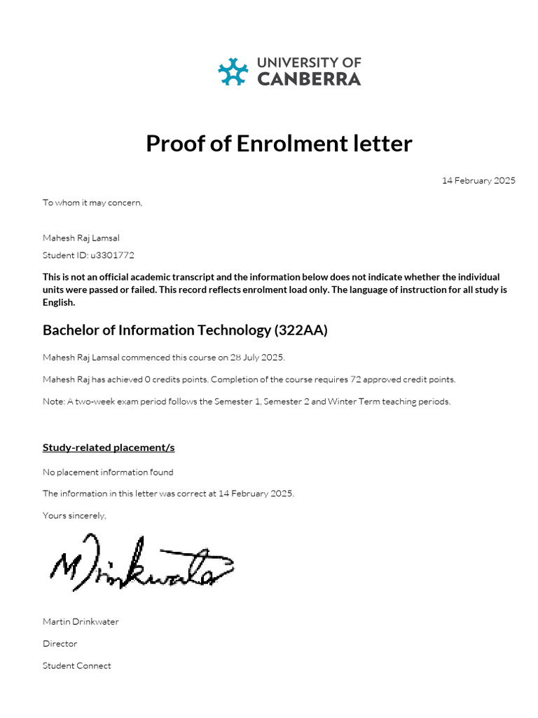Proof of Enrolment Letter | PDF