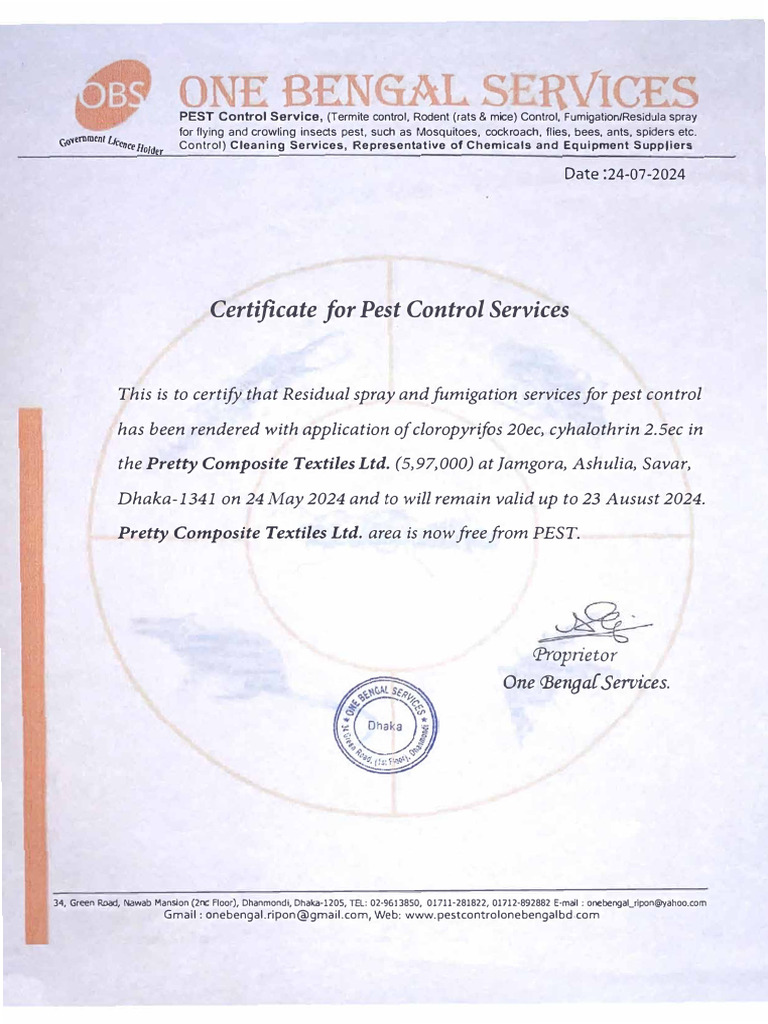 Pest Control Service Certificate | PDF