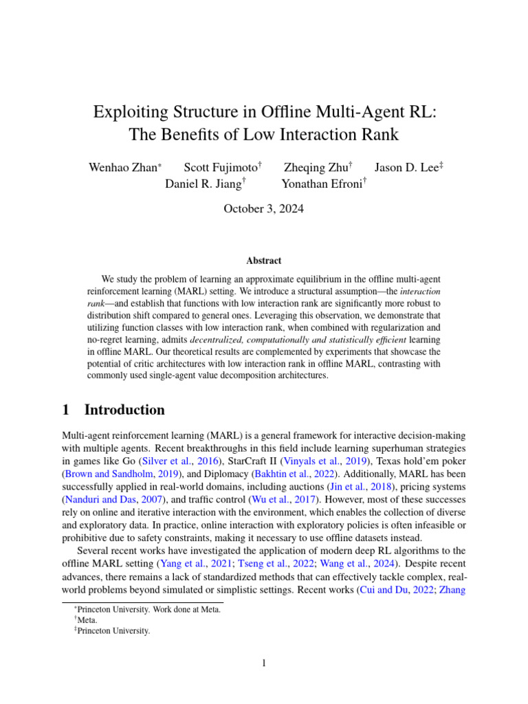 Exploiting Structure in Offline Multi-Agent RL- The Benefits of Low Interaction Rank | PDF ...