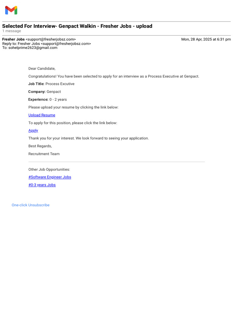 Gmail - Selected For Interview - Genpact Walkin - Fresher Jobs - Upload ...