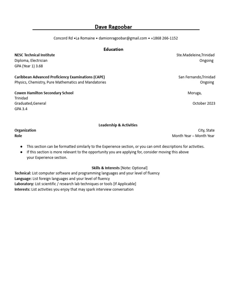 MCS Resume Template (Bullet Points) | PDF