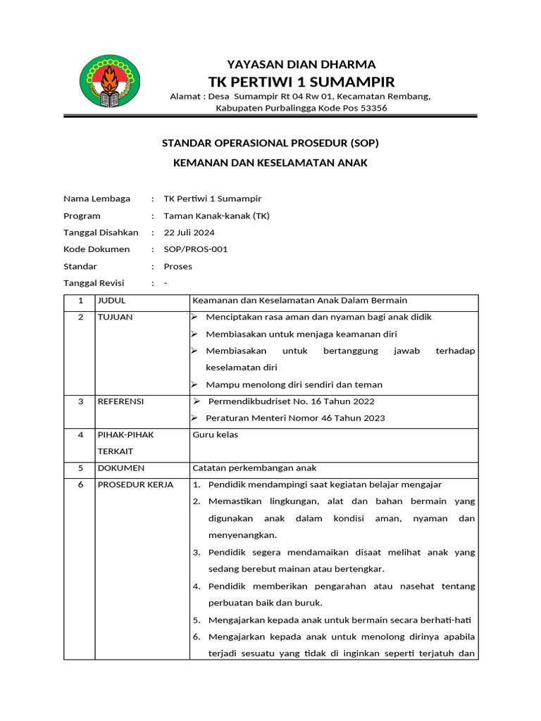 Sop Keselamatan Anak | PDF