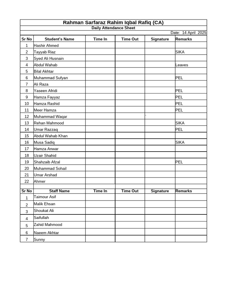Daily Attendance 2025 | PDF