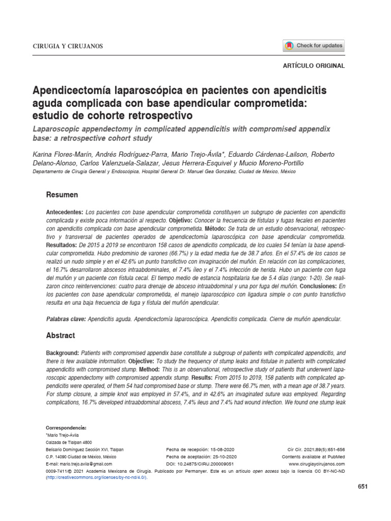 Apendicectomia Laparoscopica Base Comprometida | PDF | Enfermedades y ...