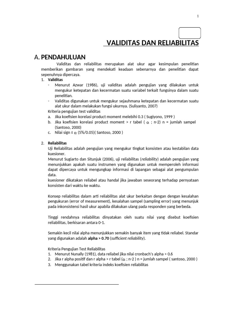 Latihan Uji Validitas Dan Reliabilitas | PDF