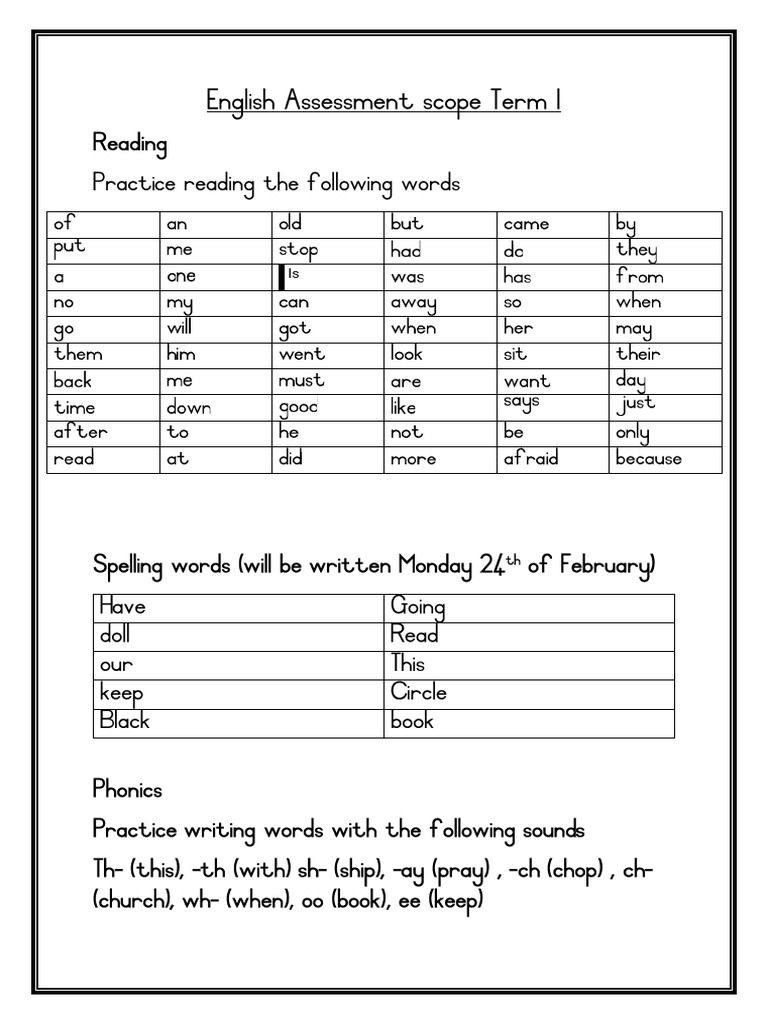 English Assessment Scope Term 1 | PDF