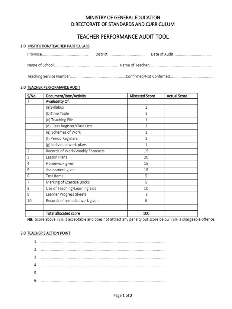 Teacher Performance Audit Tool Guide | PDF | Cognition | Human ...