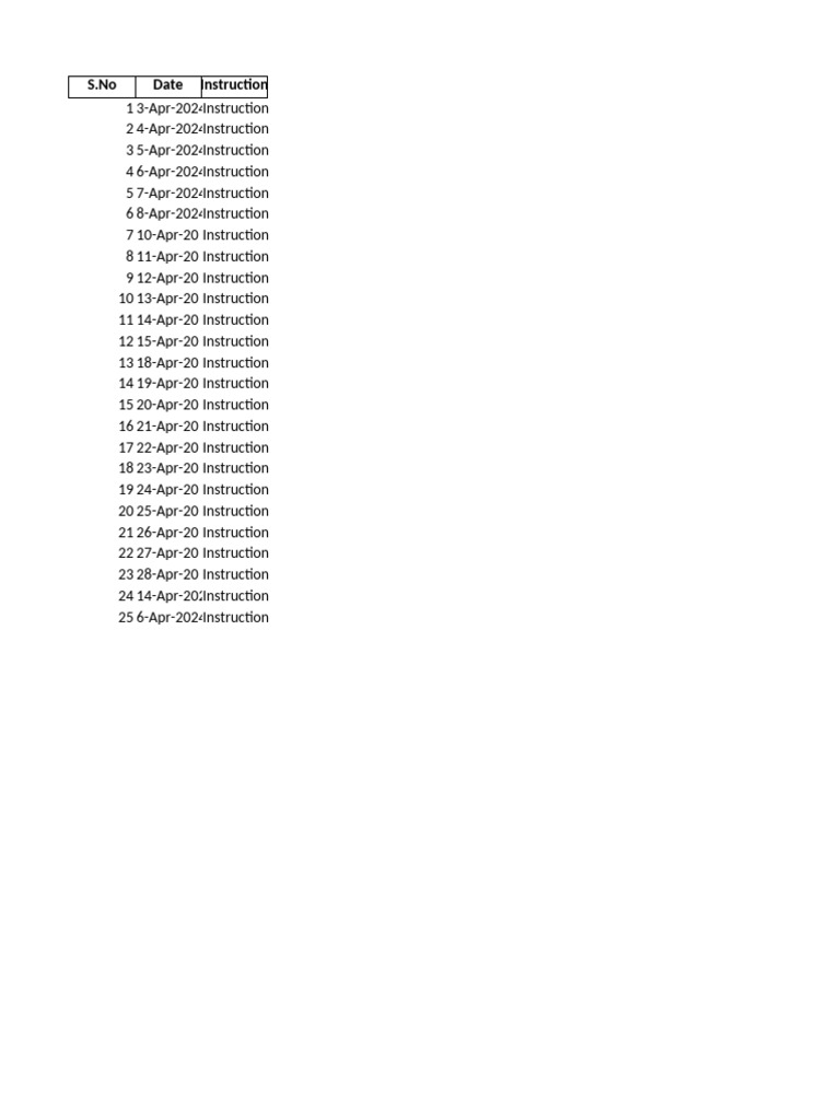 Instruction Table Original | PDF