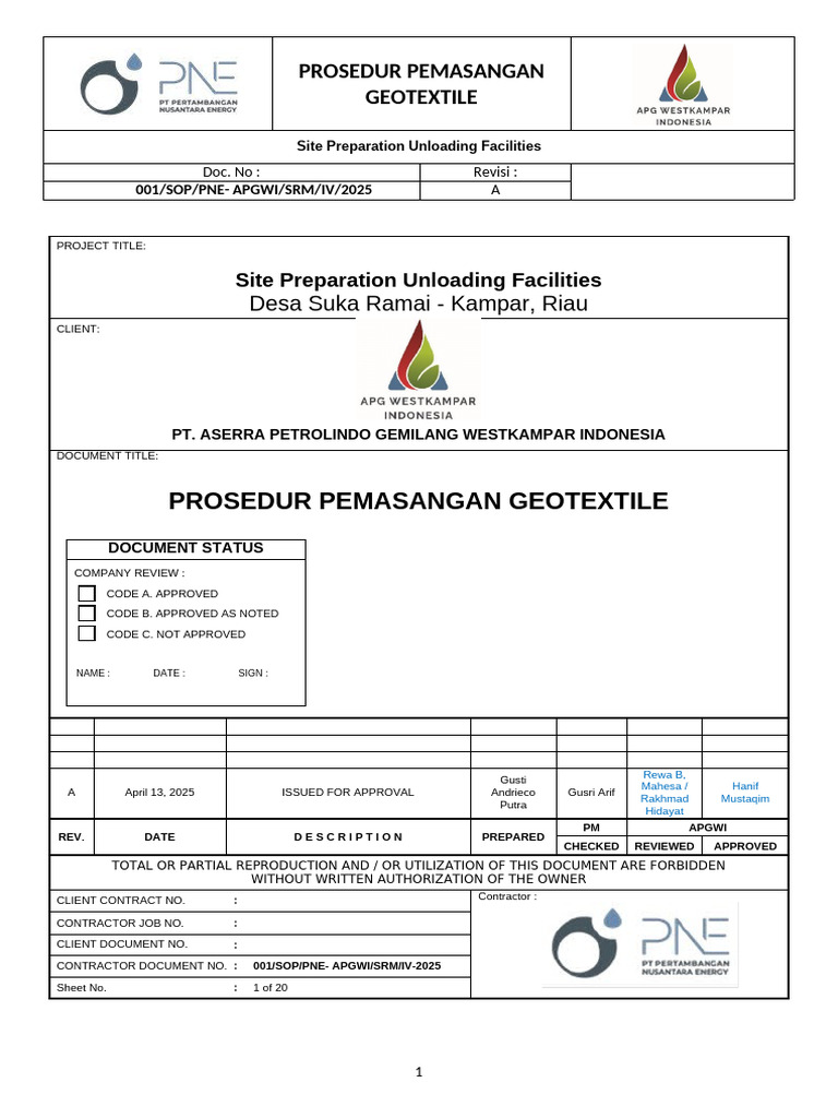 SOP Pemasangan Geotextile | PDF