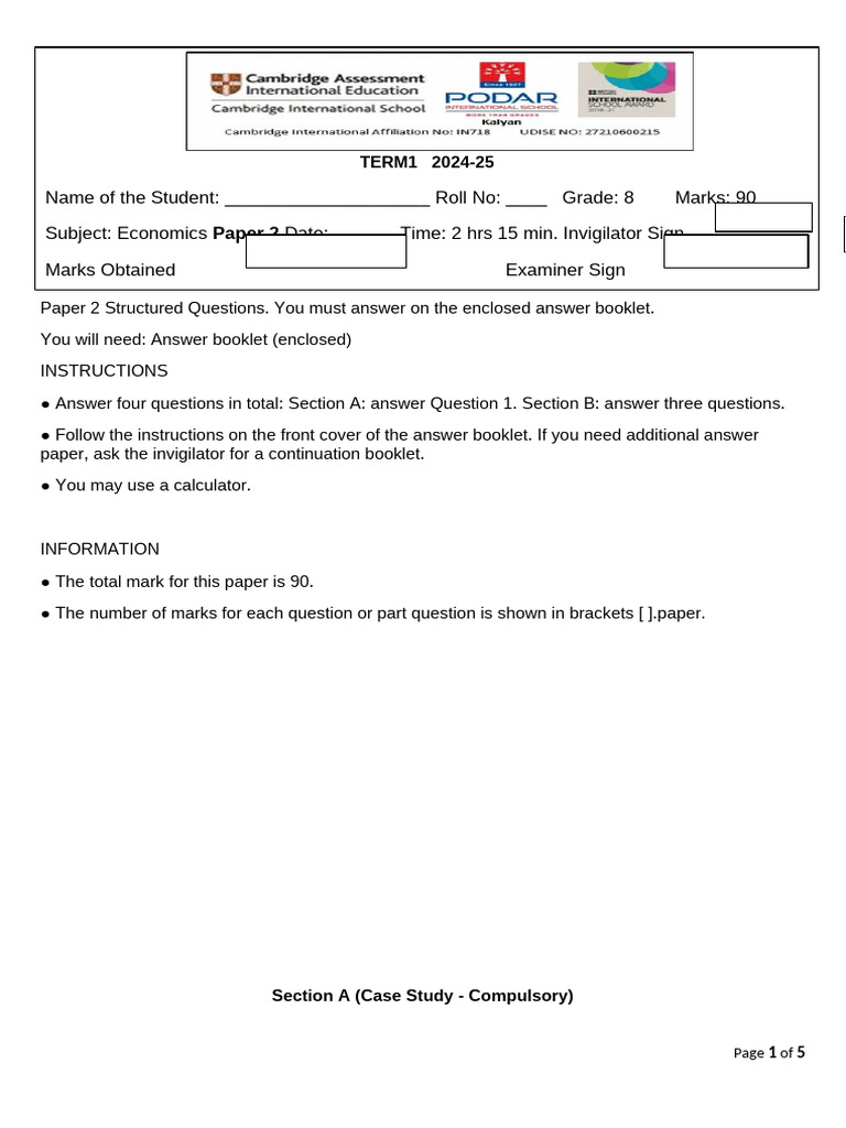 Economics Paper 2 (TERM II) | PDF | Government Spending | Market ...