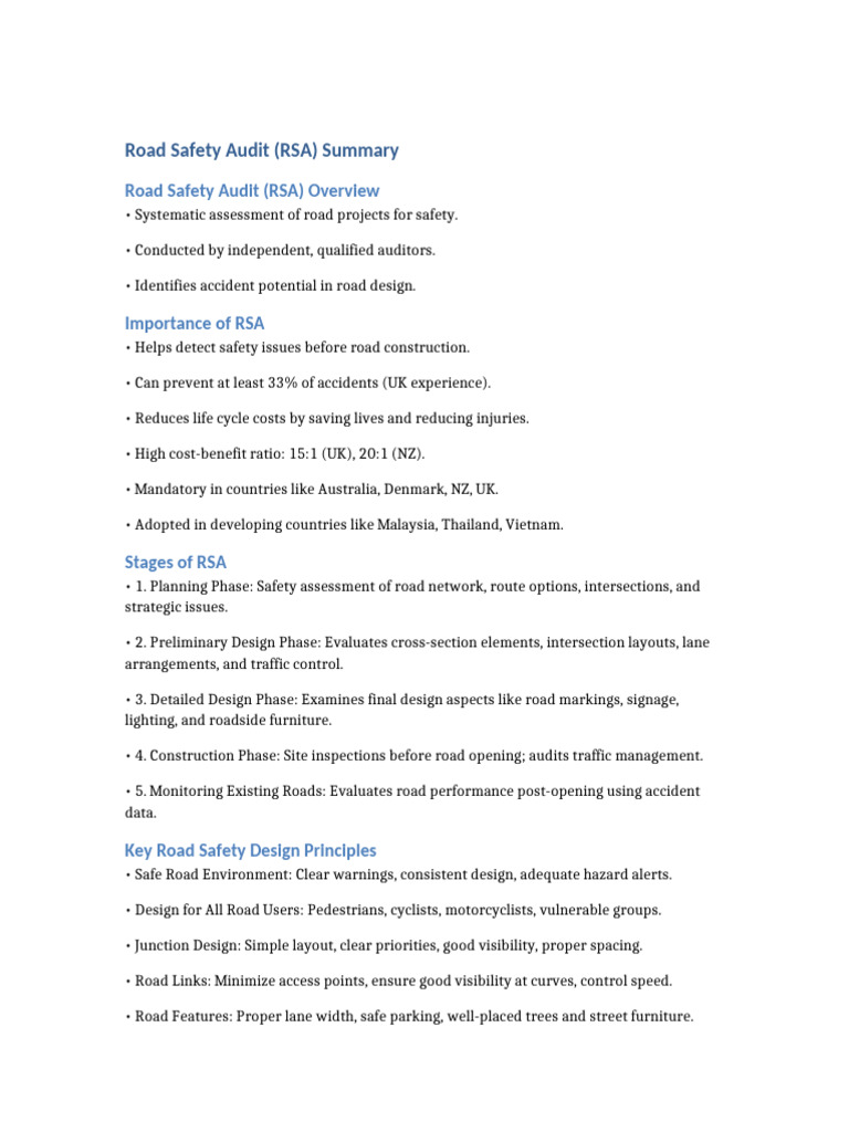 Road Safety Audit Summary | PDF