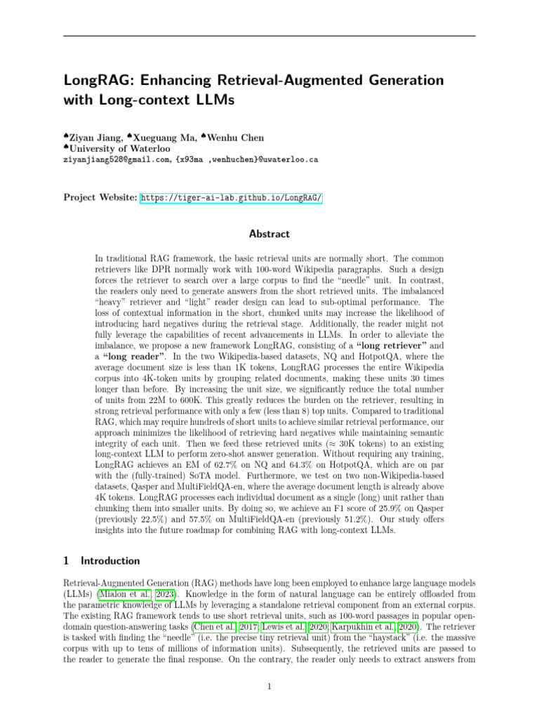LongRAG Enhancing Retrieval-Augmented Generation With Long-Context LLMs | PDF | Artificial ...