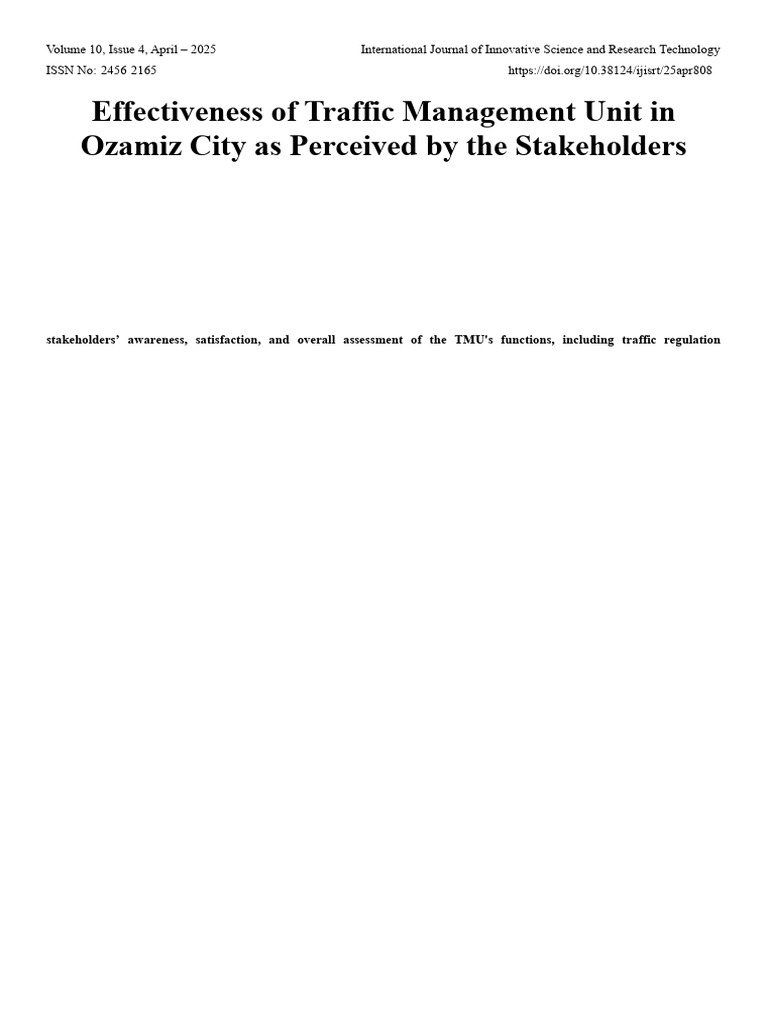 Effectiveness of Traffic Management Unit in Ozamiz City As Perceived by ...