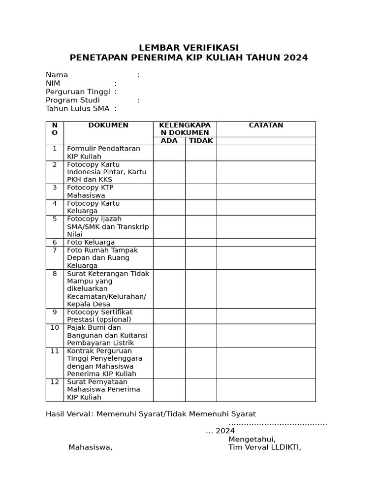 Lembar Verifikasi Peserta | PDF