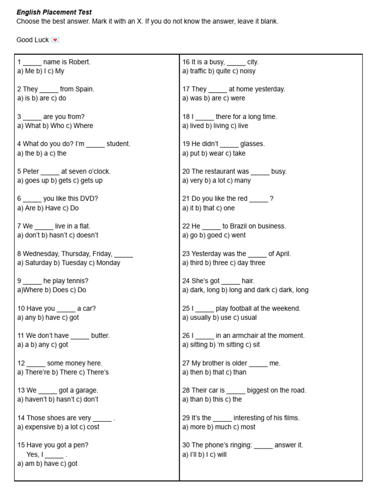 English Placement Test | PDF