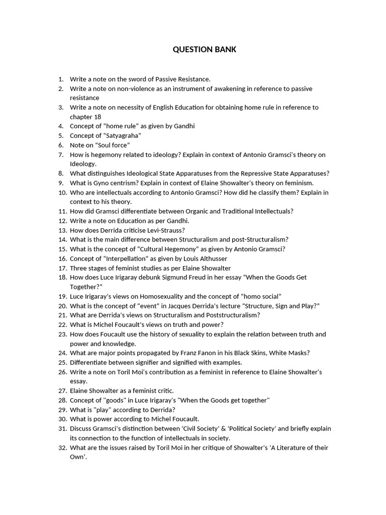 Lit Theory Question Bank | PDF | Critical Theory | Ideologies