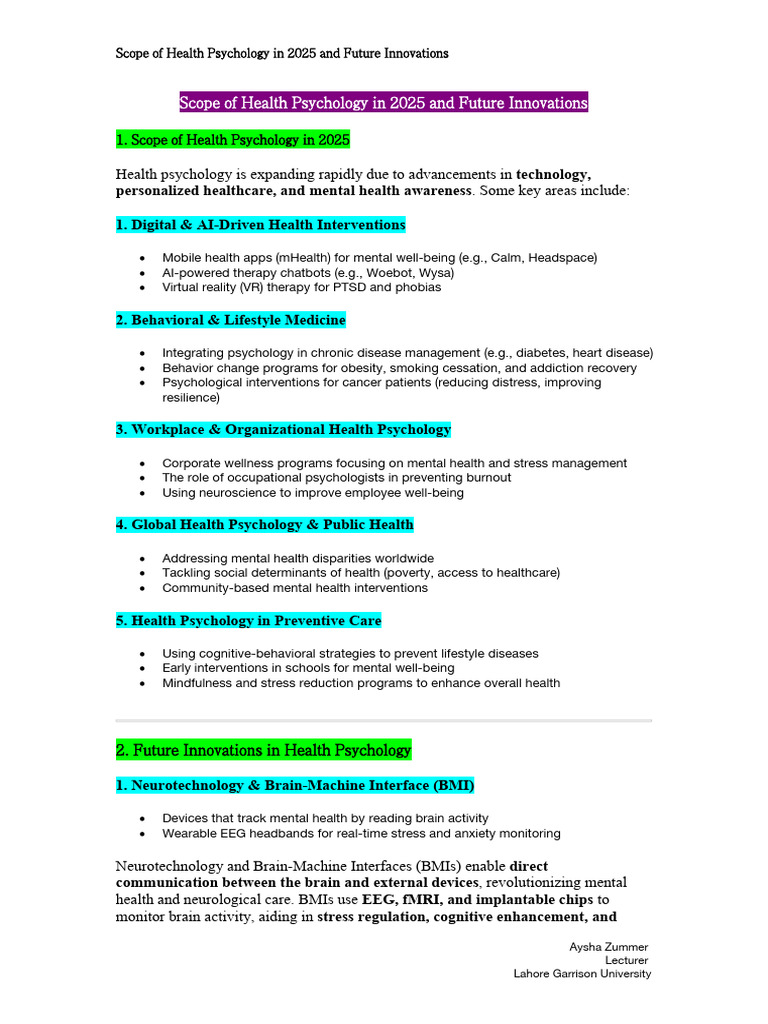 Scope of Health Psychology in 2025 and Future Innovation | PDF | Mental ...