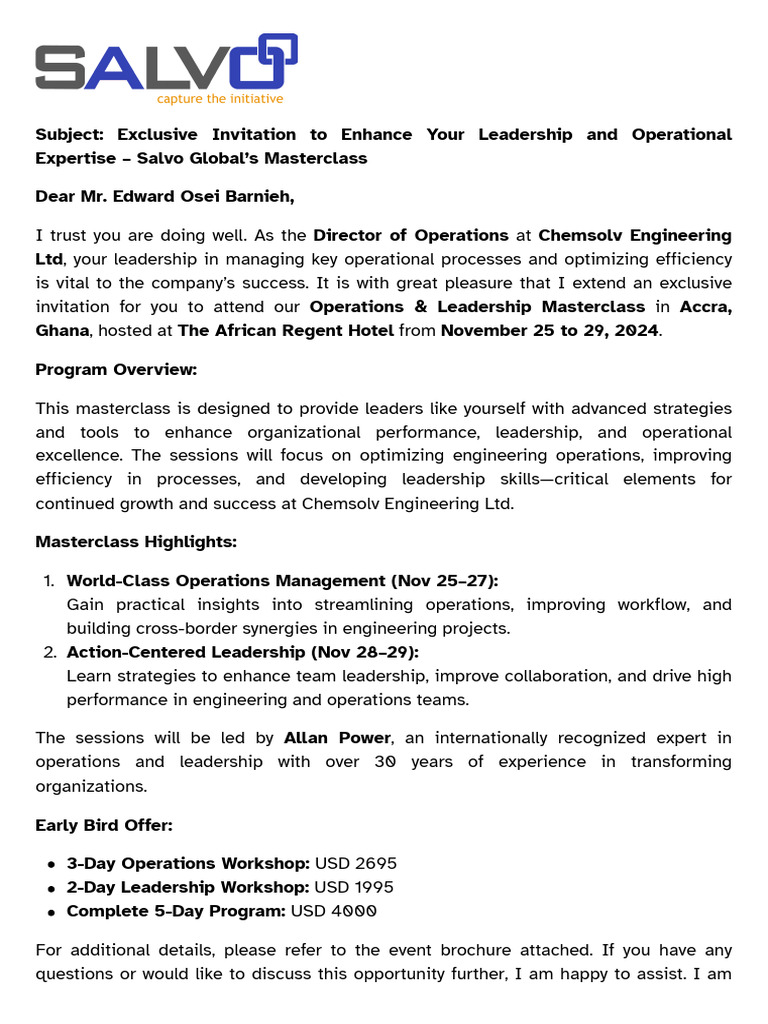 OFFICIAL INVITATION Chemsolv Engineering LTD | PDF | Economies | Business