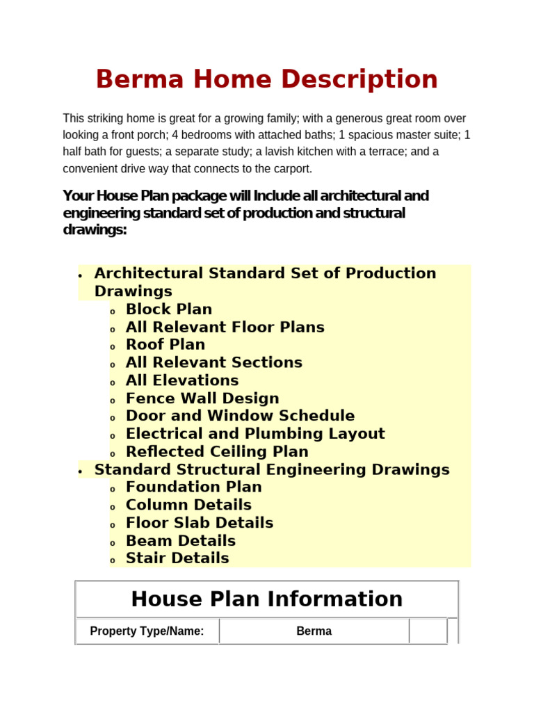 Berma Home Description | PDF