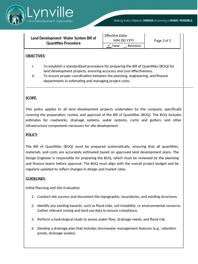 Land Development - Water System Bill of Quantities Policy - Jacob | PDF ...