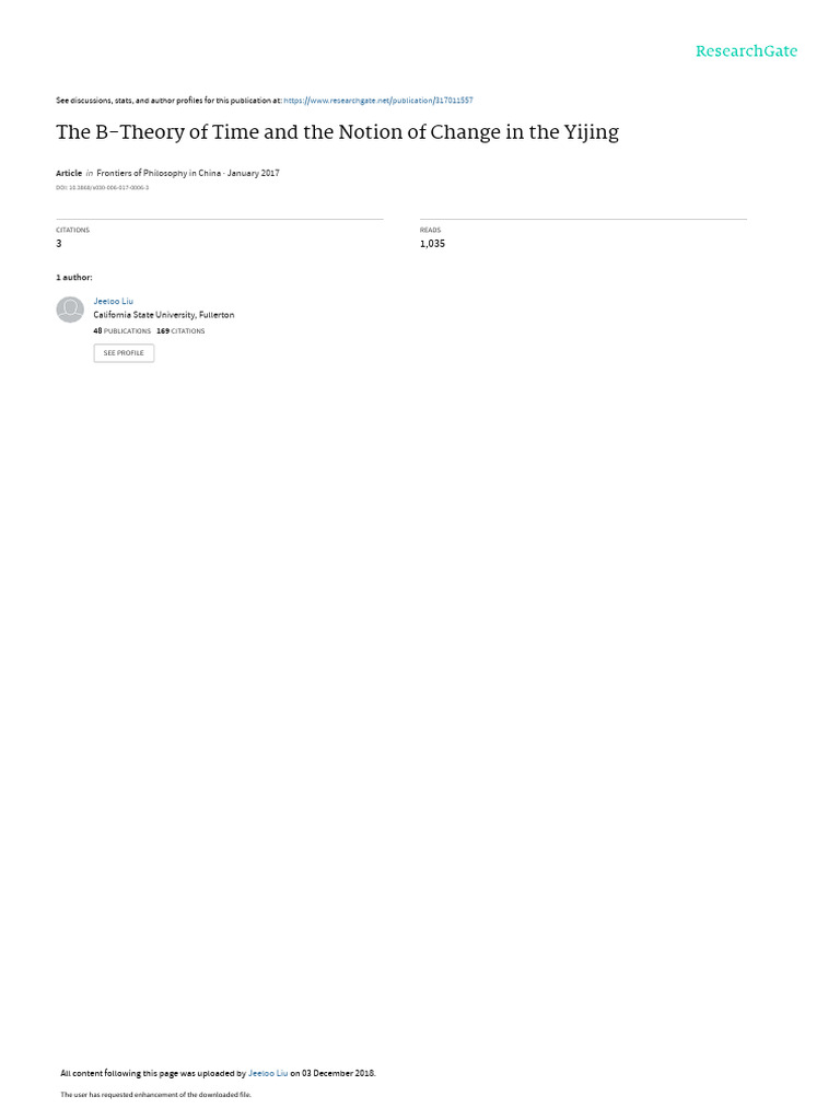 The B-Theory of Time and The Notion of Change in The Yijing | PDF ...