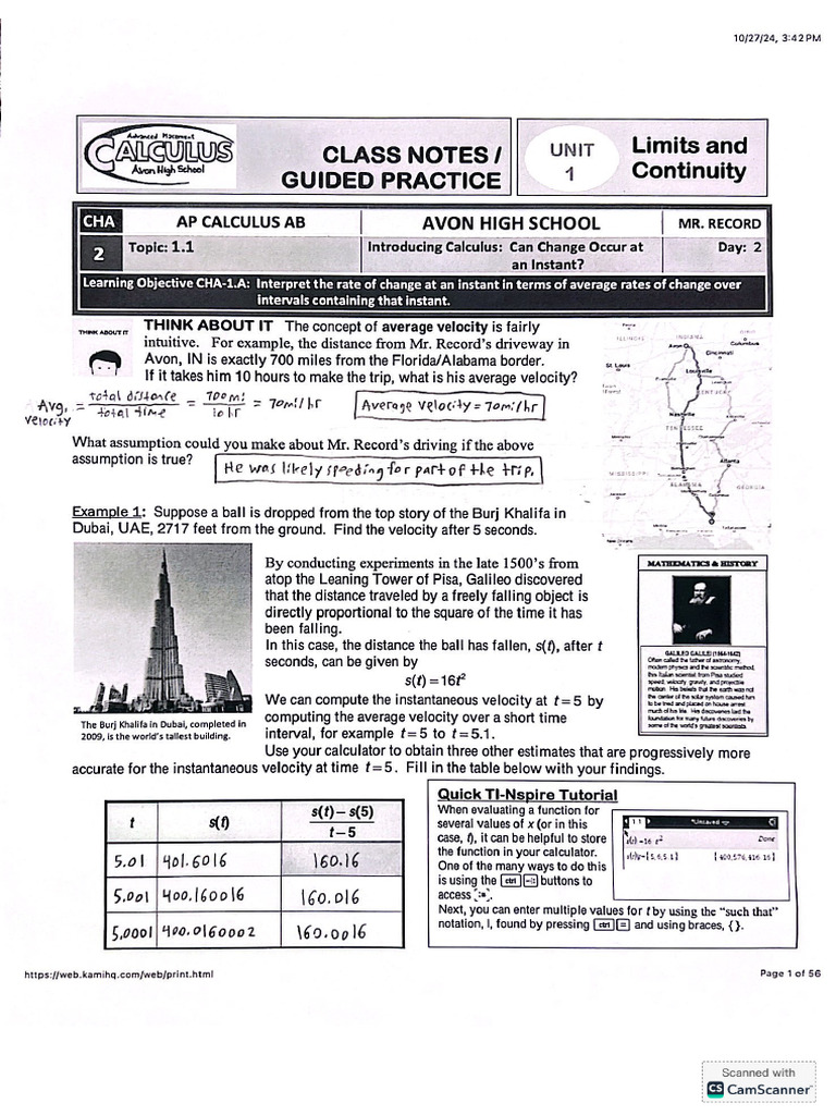 AP Calc BC Exam Notes (Unit 1) | PDF