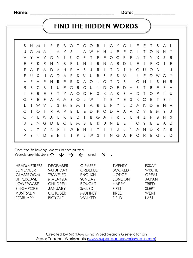 Super - Teacher - Worksheets - FIND - THE - HIDDEN - WORDS 22425 | PDF ...