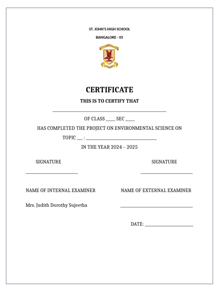Environmental Science Project Certificate | PDF
