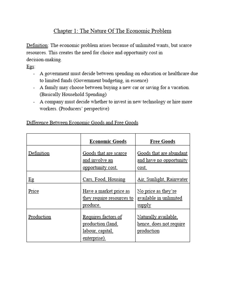 Chapter 1-The Nature of The Economic Problem | PDF