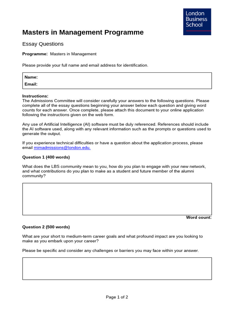 MIM Programme Essay Instructions | PDF