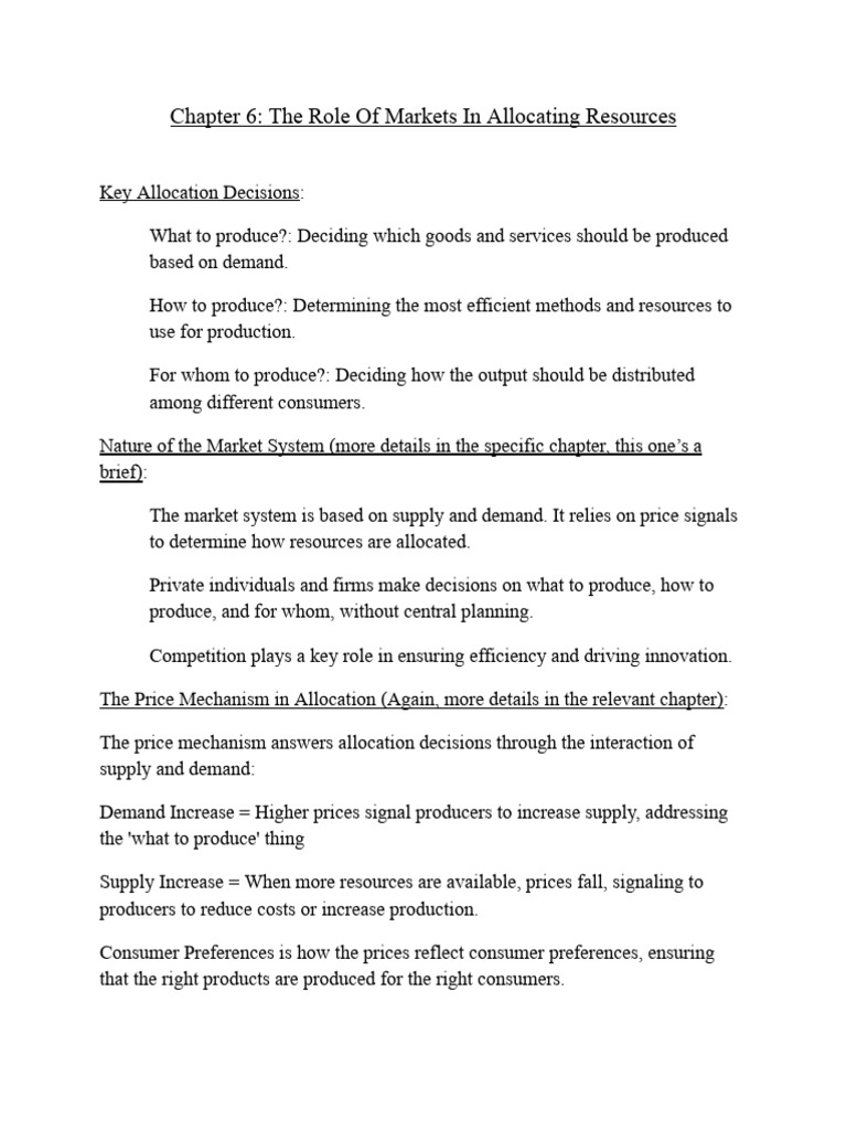 Chapter 6-The Role of Markets in Allocating Resources | PDF