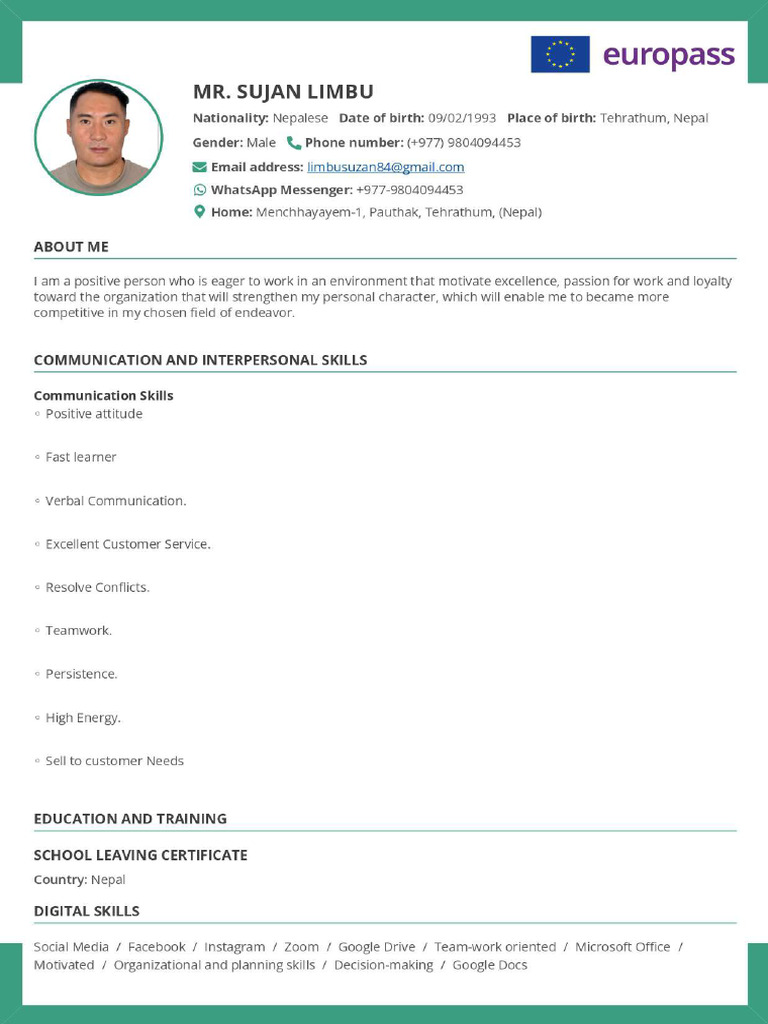 CV Sujan Limbu Page 0001 | PDF