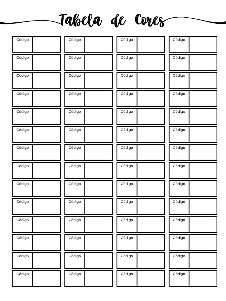 Documento A4 Tabela de Cores de Canetas Simples Preto e Branco | PDF