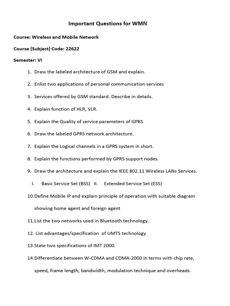 WMN IMP Questions | PDF