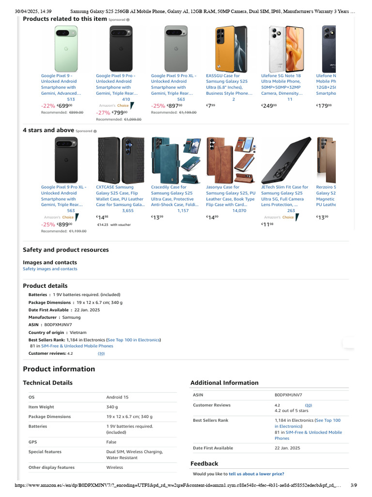 Samsung Galaxy S25 256GB AI Mobile Phone, Galaxy AI, 12GB RAM, 50MP Camera, Dual SIM, IP68 ...